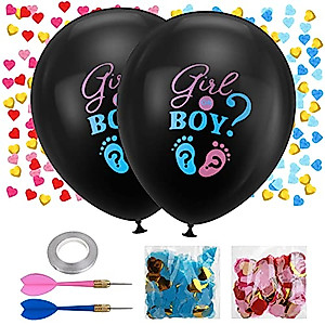 2 Pieces Gender Reveal Balloon with Confetti and Darts, 36inch Large Confetti Balloons Boy or Girl Black Balloons with Ribbons for Party Supplies Gender Reveal Decorations