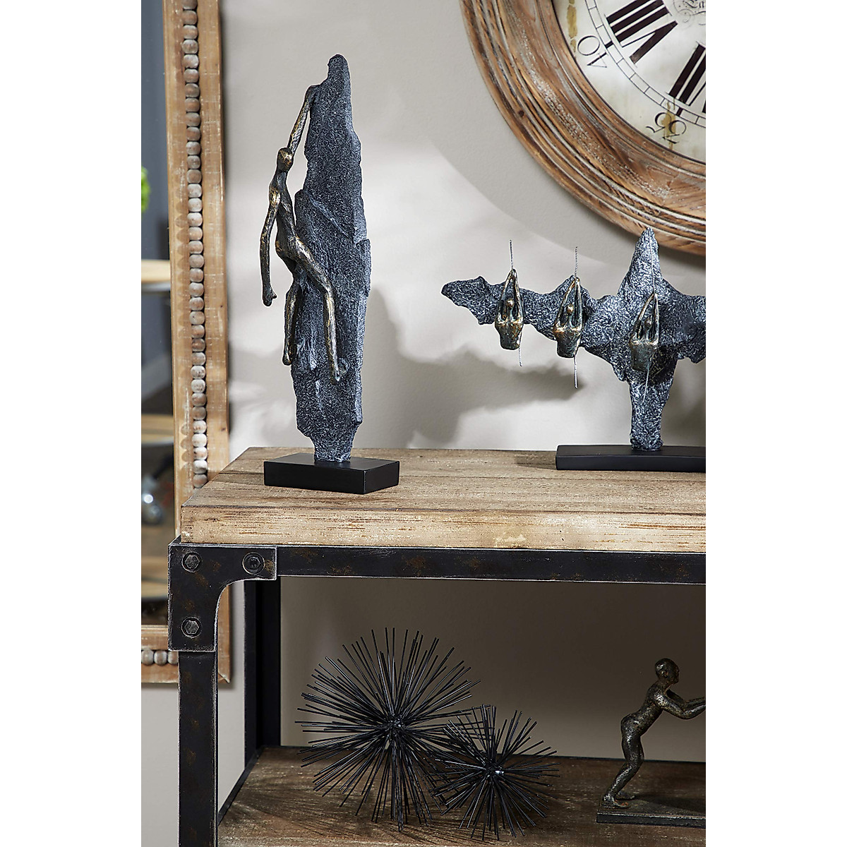 Deco 79 Polystone People Decorative Sculpture Climbing Home Decor Statue, Accent Figurine 6" x 5" x 19", Bronze