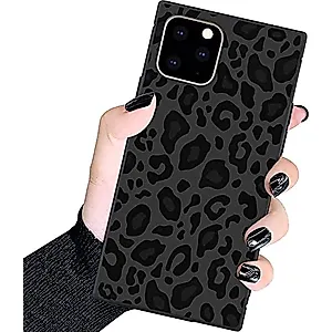 Luxury Square Case for iPhone 12 Pro Max,Fashion Elegant Square Case for Women Girls,Hard PC+Soft Silicone case is Shock-Proof & Skid-Proof for Protective Case-Black Gray Leopard Print, 6.7''