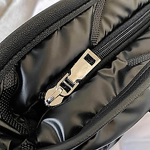 AZURAOKEY Puffer Tote Bag for Women, Quilted Cotton Padded Handbag, Women Shoulder Bags Soft Large Capacity Top-handle Bags Warm Zipper Simple Portable Lightweight for Girls Shopping-Black