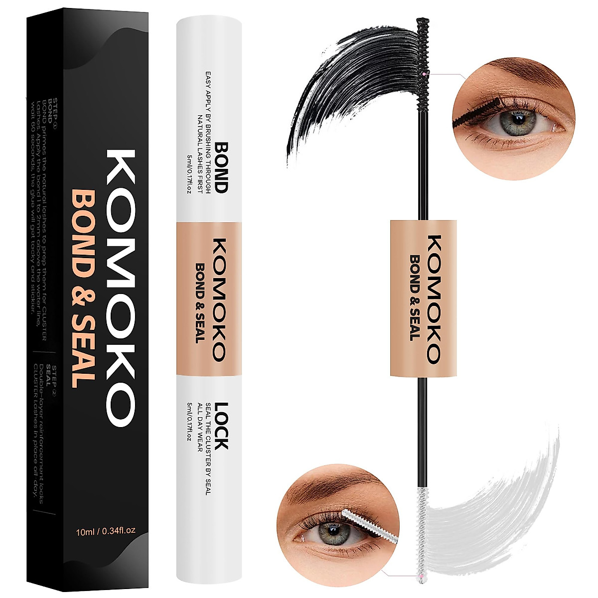 Komoko Lash Bond and Seal (10ml), Cluster Lash Glue for Individual Cluster Lashes, Bond and Seal Lash Glue Super Strong Hold and Long Lasting 48-72 Hours, Waterproof Eyelash Glue & Lash Extension Glue