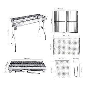 Barbecue Charcoal Grill Stainless Steel Folding Portable BBQ Tool Kits for Outdoor Cooking Camping Hiking Picnics Tailgating Backpacking or Any Outdoor Event (Large)
