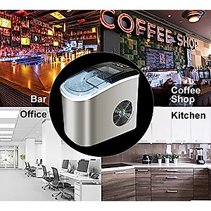 Angel Canada Stainless Steel Portable Ice Maker Compact Countertop with Panoramic View Window, Ice Cube Machine, Bullet Cubes in S/L Size 26 lb/24H for Home Office Party, Boat RV