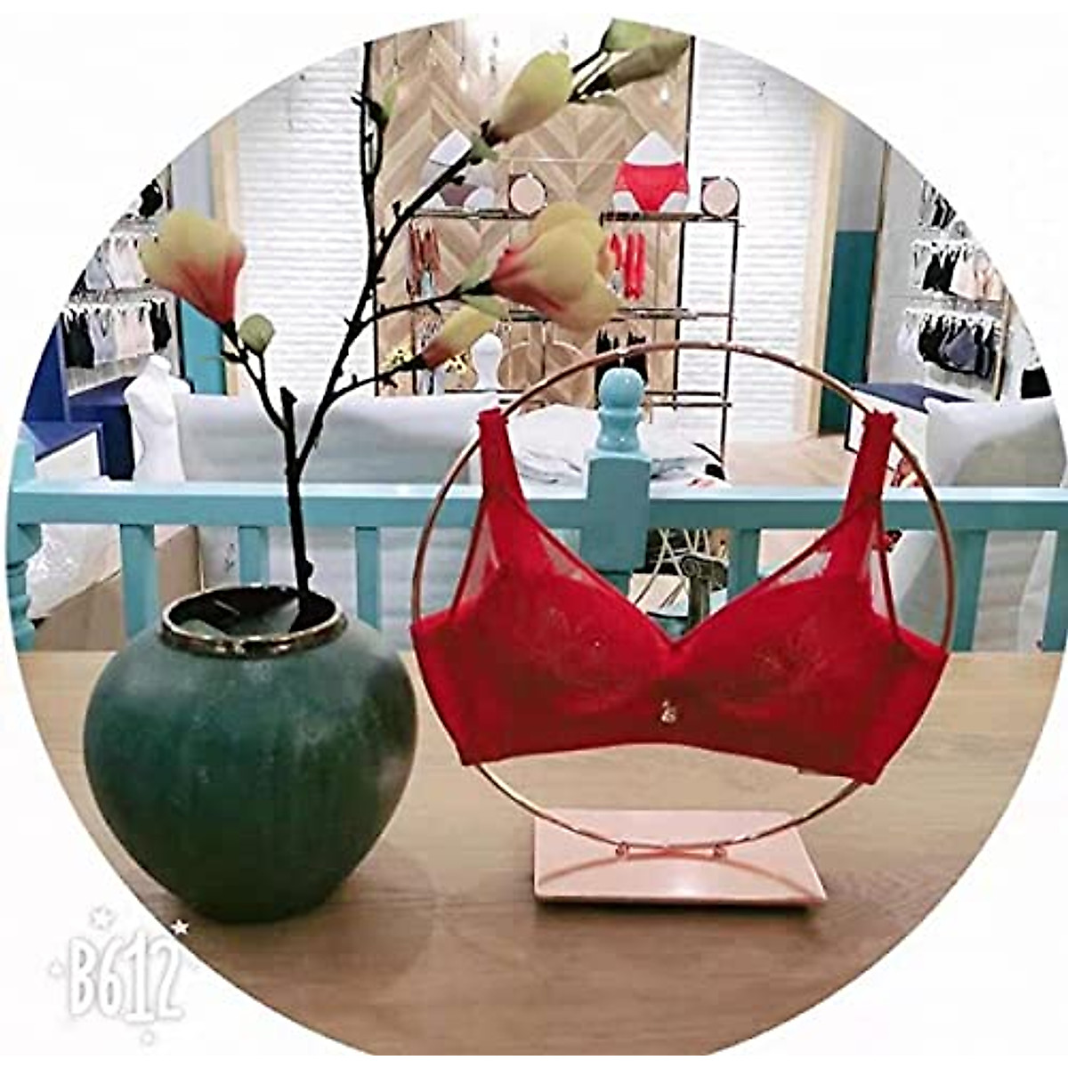 WellieSTR 1PC (Gold) Iron Round Underwear Bra Hanger Display Stand, Underwear Bra Shelf Rack Display Stand, Store Shelves,Round Circle Loop Display Stand