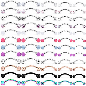 Hoeudjo 60PCS Vorious Sizes Snake Eyes Tongue Ring 16G Surgical Steel Snake Bite Piercing Jewelry Curved Barbell Eyebrow Rings Rook Daith Earrings for Women Men