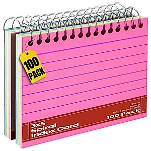 1InTheOffice Spiral Index Cards 3x5 Ruled, Spiral Bound, 50 Neon Note Cards/Spiral (2 Pack)