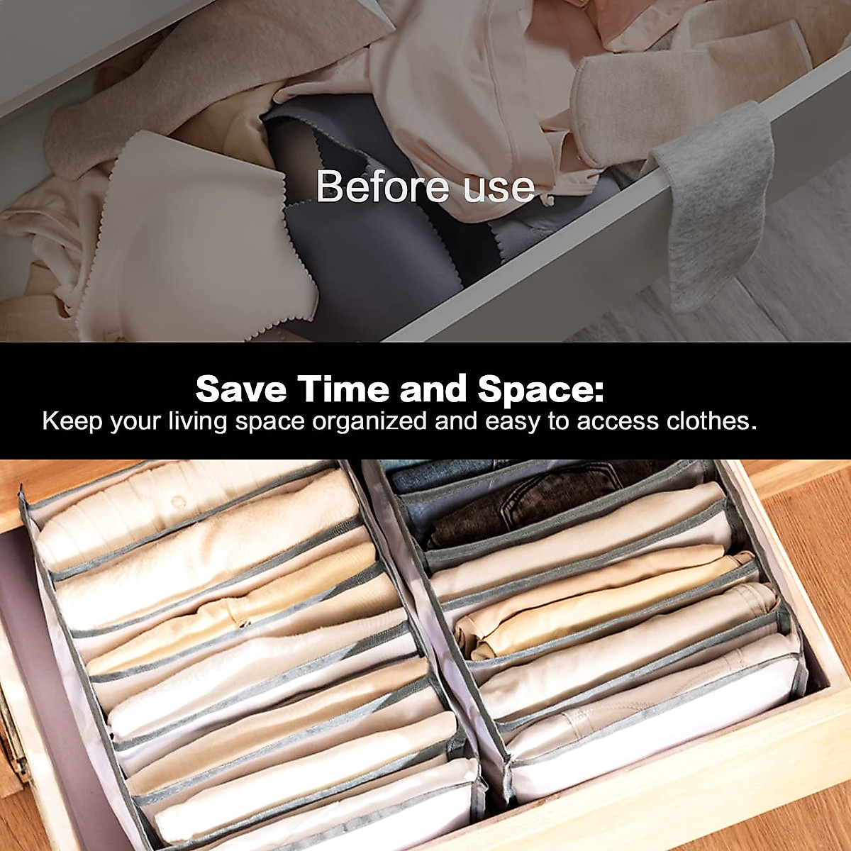 Wardrobe Clothes Organizer,AmasSmile 7 grids Washable Clear Mesh Closet Organizers and Storage Bins Drawer Dividers for Yoga Pants,Underwear, Scarves, Leggings, T-shirts(2PCS WHITE)