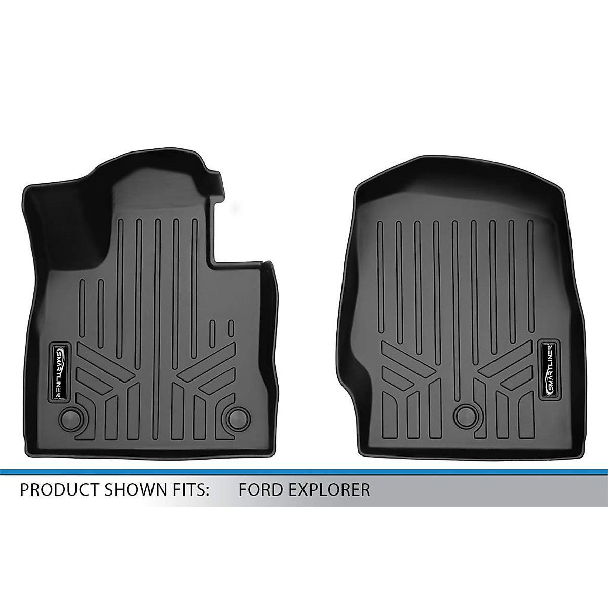 SMARTLINER Custom Fit Floor Mats 1st Row Liner Set Black Compatible with 2020-2023 Compatible with Ford Explorer Fits 6 and 7 Passenger Models