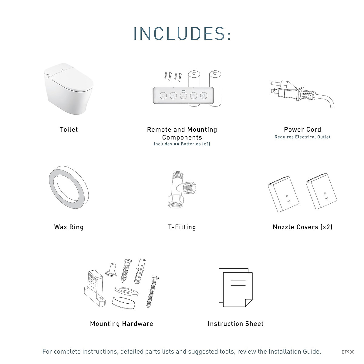 Moen ET900 2-Series Tankless Bidet One Piece Elongated Bidet Toilet with Remote, Auto Flush, and Warm Air Dryer, and Temperature Control, White