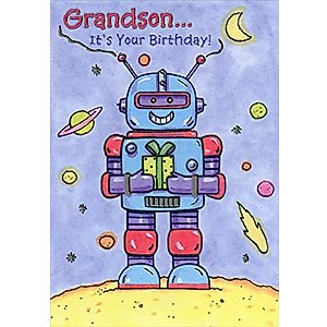 Designer Greetings Blue Robot with Red Joints Juvenile Birthday Card for Grandson
