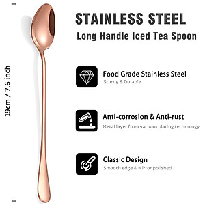 JUCOXO Long Handle Iced Tea Spoon, Stainless Steel Coffee Mixing Spoons, Long Cream Dessert Spoons Set of 4 (Multicolor), Dishwahser Safe