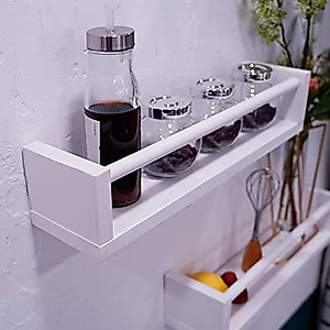 PMLYQ 2 Pack Wood Floating Nursery Shelves,Kitchen Spice Rack,Book Shelf Organizer (White)