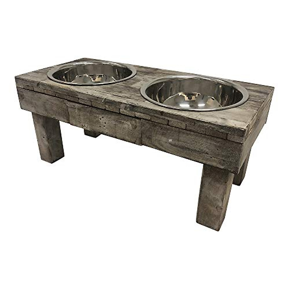 Huntley Equestrian Pet Berjen Table Elevated Double Bowl Pet Feeder, Brown Wash (Large) (02189)
