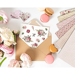 Whaline 12 Designs Spring Pattern Paper Pack 24 Sheet Rose Floral Scrapbook Specialty Paper Pink Double-Sided Collection Decorative Craft Paper for Card Making Scrapbook Photo Album Decor, 30 x 30cm