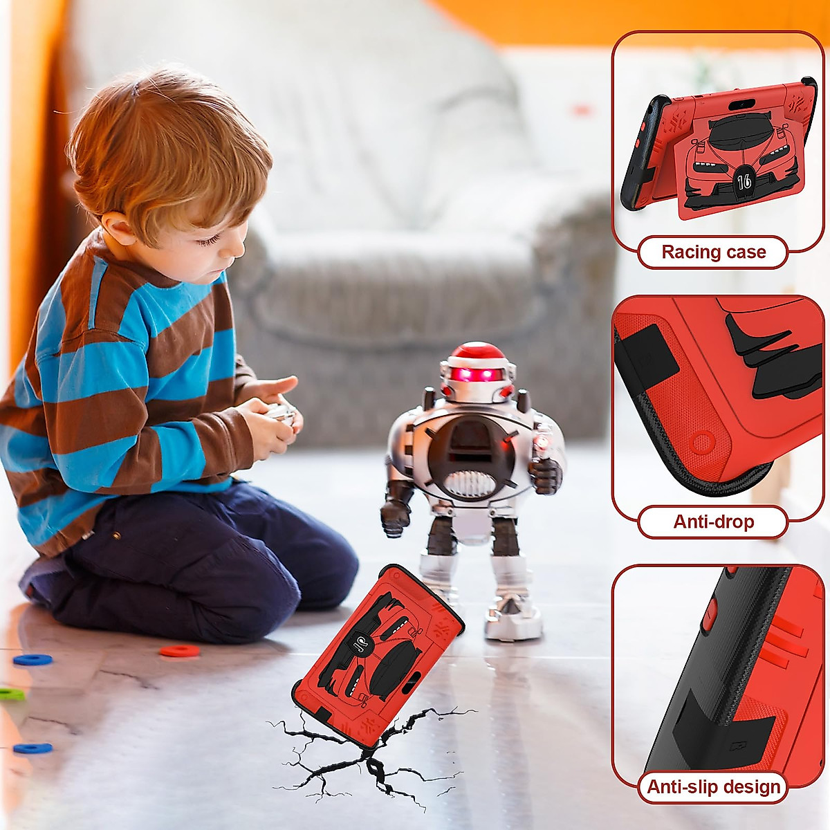 VOLENTEX 7 Inch Kids Tablet, Android 12 Tablet for Children with Game Controllers, 4GB RAM+64GB ROM(Expandable 512GB), Parental Control, Pre-Installed Kids Software, Shockproof Case(Red)