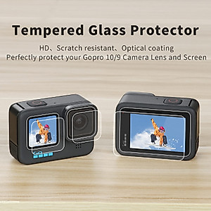 SEASKY 4 in 1 Accessories Kit for Gopro Hero 13/12/11/10/9 Black Extended Protective Case Cage Shell Housing+3Pcs Tempered Glass Screen Protector+Directly Chargeable Side Cover+Lens Cover Cap