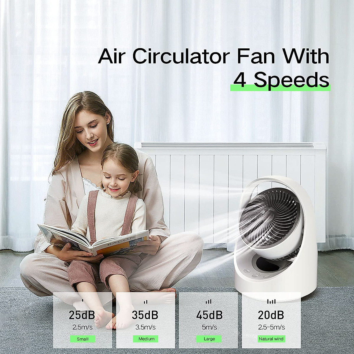 NewGod Rechargeable Air Circulator Fan Small Oscillating Desk Fan with LED Light 4 Wind Speeds USB Powered Cordless Quiet Table Fans for Bedroom Office Home（4400mAh） White1
