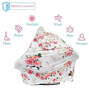 Baby Car Seat Cover for Newborns, Nursing Cover for Breastfeeding Moms, Versatility for Car Seat Canopy, Shopping Cart Covers, Stroller Cover, Infinity Scarf, Baby Shower Gifts for Boy & Girl (Floral)