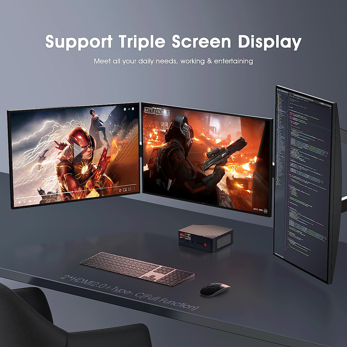 BOSGAME Mini PC H77, AMD Ryzen 7 7735HS, AMD Radeon 680M Graphics, 32GB DDR5 512GB PCIe 4.0 SSD Mini Computers Windows 11 Pro Mini Gaming PC, USB 4.0/Wi-Fi 6/Bluetooth 5.2/2.5Gbps LAN