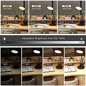 comzler Small Desk Lamp, LED Desk Lamps with Pen Phone Holder, Black Desk Light for Home Office,8W 3 Modes Dimmable LED Desk Light for Kids, Desktop Study Lamps for Bedrooms