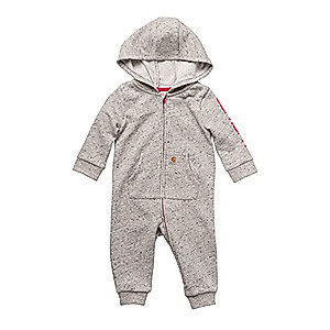 Carhartt Girls' Knit Long Sleeve Hoodneck Coverall, Ash Heather, 24 Months