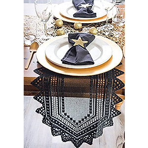 DII Black Lace Overlay Tabletop Collection Gothic Halloween Decor, Table Runner, 14x72, Black