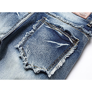 XIMXIMMTIAN Men's Biker Moto Washed Distressed Slim Fit Straight Jeans Denim (34, 2128 Blue)