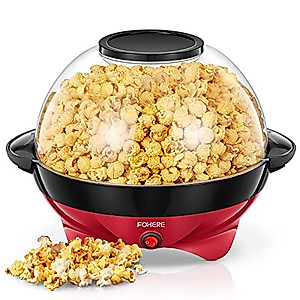 Popcorn Machine, 6 QT Automatic Stirring Popcorn Maker, Electric Hot Oil Popcorn Popper, DIY Flavor，Detachable & Nonstick Plate, Large Lid For Serving Bowl, Free Measuring Cups，Safety ETL Approved (6 QTS)