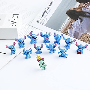 12 Styles Stitch Cake Topper Figurines,Ohana Means Family Party Supplies Birthday Cartoon Figure Decoration(BJ-SDZ 12PCS)