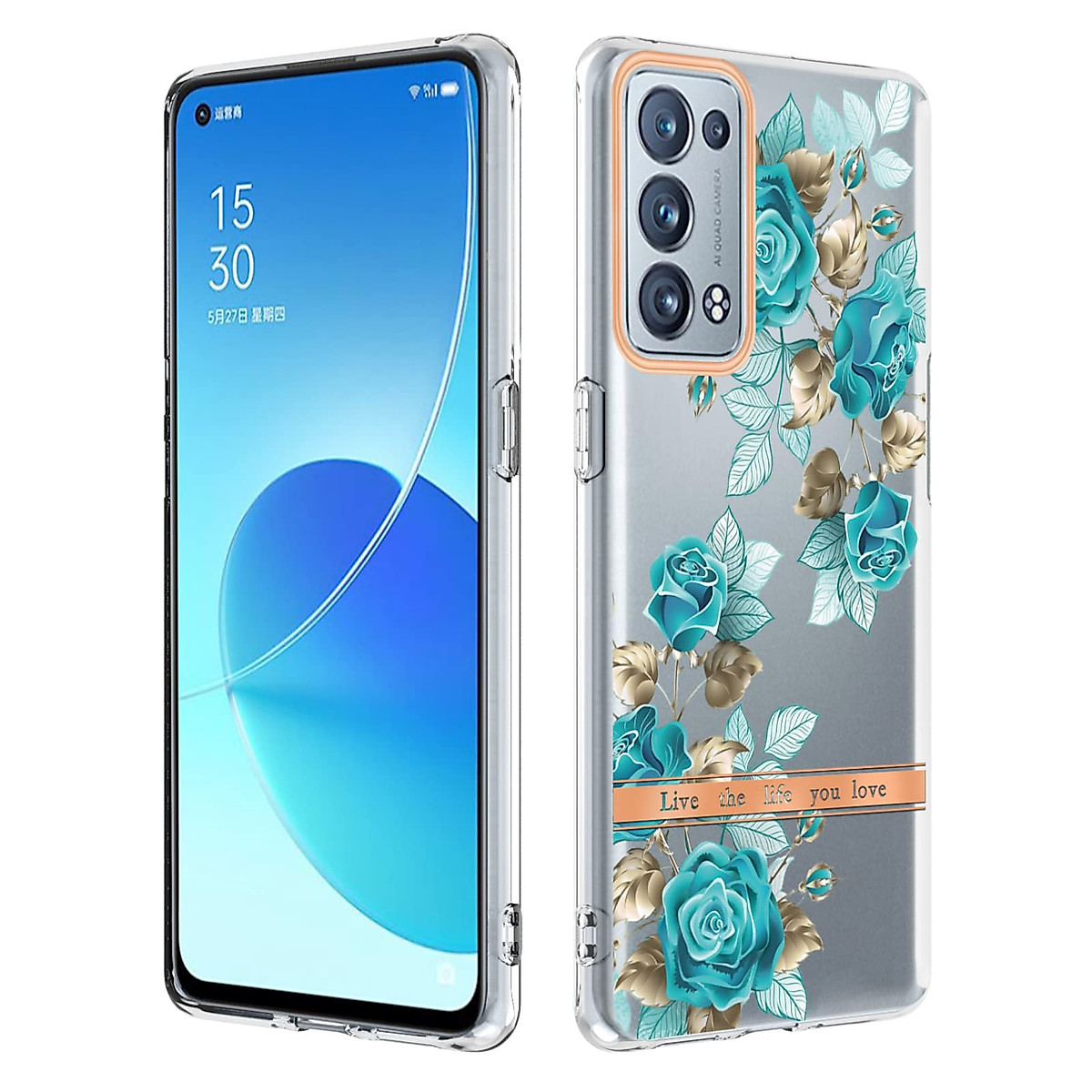ONV Silicone Case Compatible with Reno 6 Pro 5G - Phone Case with Clorful Flower Painted Shock-Absorb Case TPU with Bumper Ultra-Slim Protect Cover for Reno 6 Pro 5G [HC] -Blue