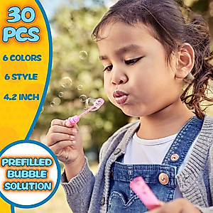 Bubble Party Favors for Kid, 30 Pack Mini Bubbles Bulk with Display Box, Pastel Bubble Wand Sticks Toy for Party Supplies, Birthday, Wedding Decorations, Goody Bag Fillers Stuffers, Carnival Prizes