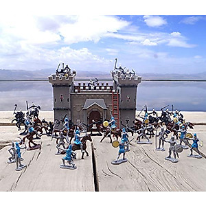 TYCBOY Colorful Character Modeling DIY Castle Building The Medieval Times Middle Ages Military Plastic Fort Model Kit Set with Figures Soldier Knight Simulated Siege War of Attack