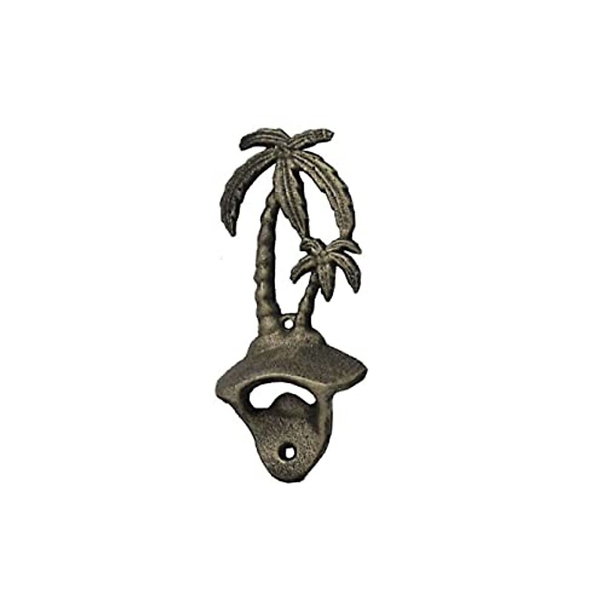 Rustic Gold Cast Iron Wall Mounted Palm Tree Bottle Opener 6" - Coastal Home De