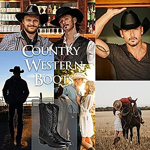 femflame Cowboy Boots for Men Square Toe Distressed Work boots Embroidered Western Boots Traditional Country Boot