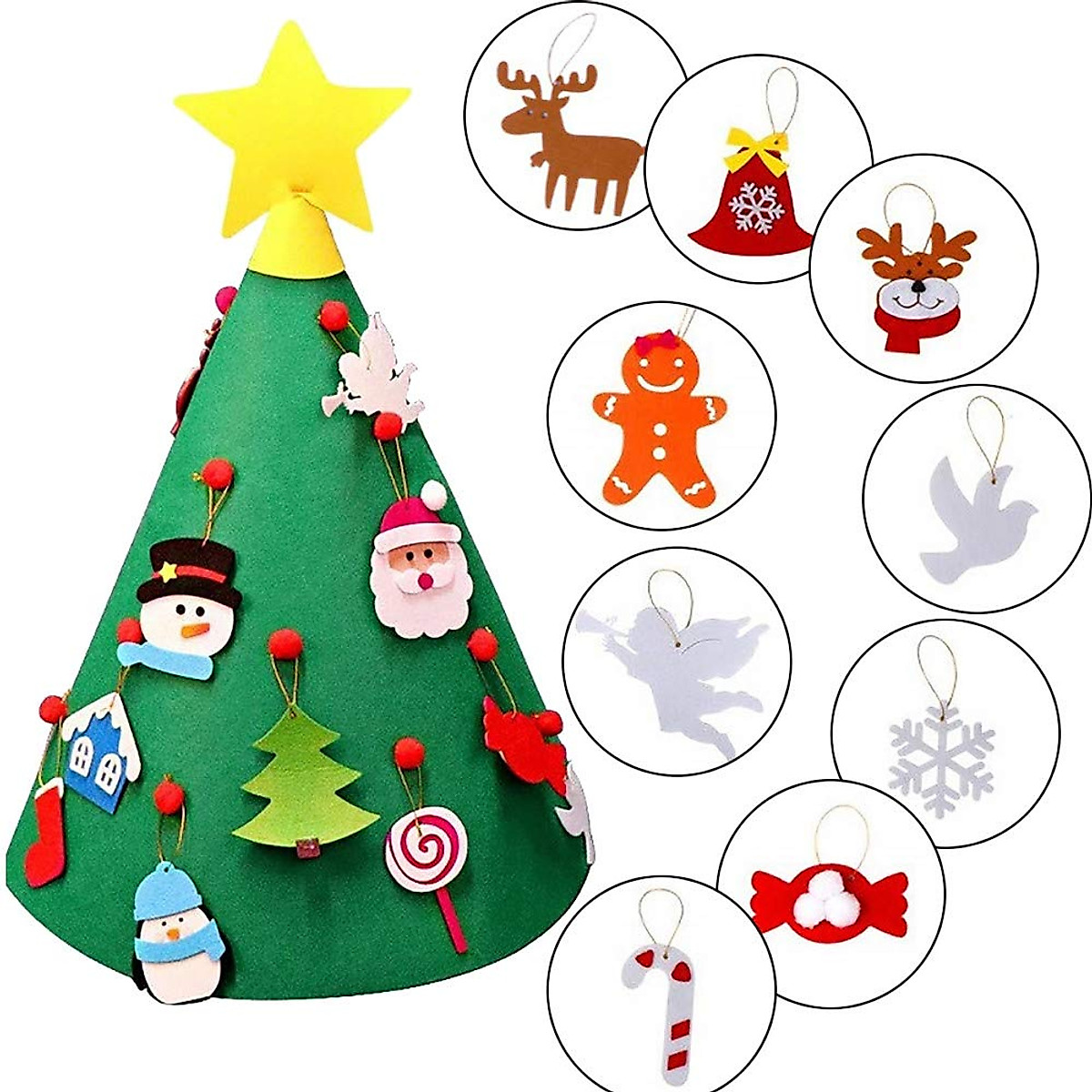 3D DIY Felt Christmas Tree Decorating Set with Ornaments, Wall-mounted Handmade Detachable Christmas Decorations - Suitable for Family Christmas Decoration (A)