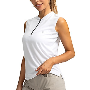 SANTINY Women's Sleeveless Golf Shirt Zip Up Tennis Lightweight Quick Dry Tank Tops Polo Shirts for Women(A White_M)