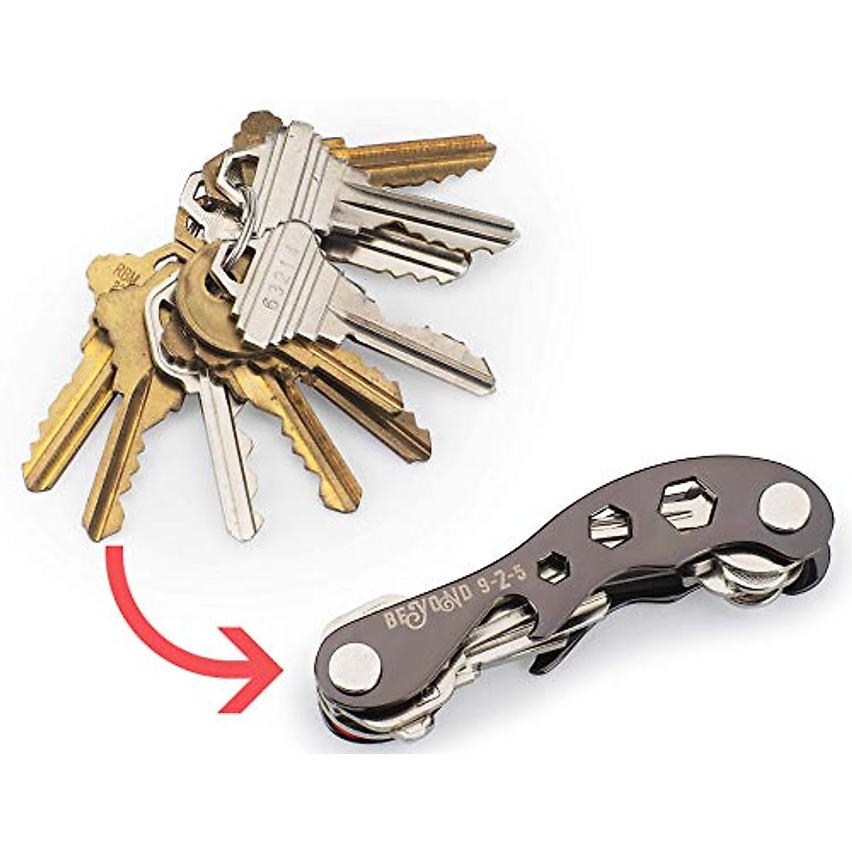 Beyond 9-2-5 Smart Key Organizer Keychain- Compact Pocket Holder Bar for 14 Keys-Multiple Key Chain Organizers-Flashlight, Bottle Opener and Multitool