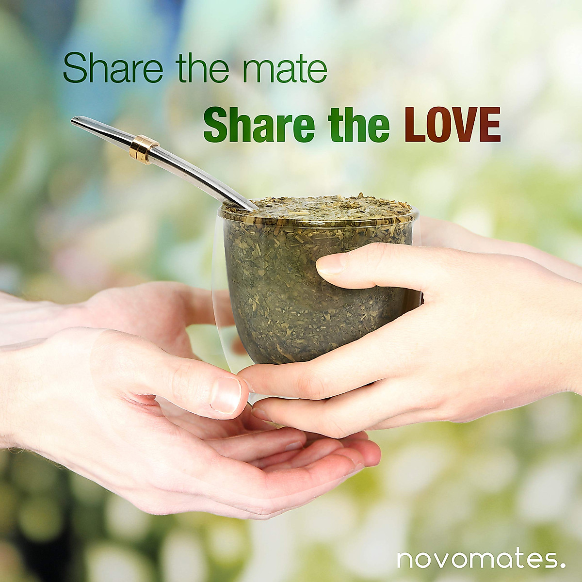 Novomates Yerba Mate Kit - Double Wall Glass Yerba Mate Cup with Stanley Steel Bombilla Mate - Yerba Mate Cup and Bombilla Set - Yerba Mate Gourd - Bombilla Mate and Mate Tea Cup - 8.4oz (250 ml)