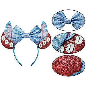 UNDEHAAC Bows Mouse Ears Headband - 2 Pcs Cute Sequin Headband for Women and Girls, Suitable for Halloween Variety Holiday Party Favors Gift and Cosplay Role Play(Green Blue)