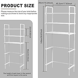 3 Tier Over The Toilet Storage Shelf, Over The Toilet Storage Cabinet, Over The Toilet Storage Rack, Above Toilet Storage Cabinet, Freestanding Above Toilet Shelf, Space Saving (White)