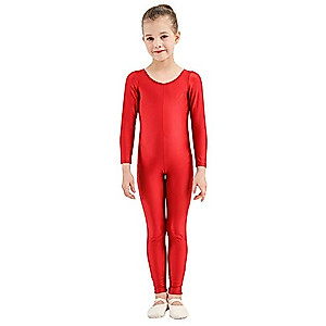 speerise Girls Unitards Gymnastics Long Sleeves Full Body Toddler Ballet Leotards for Kids Costumes, Red, XXL