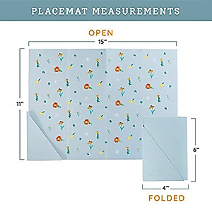 Austin Baby Co Silicone Placemat – Stain Resistant Portable Place Mats – Food Grade Silicone, Dishwasher Safe and Folds into Pocket for Easy Storage On The Go (Wildflower Chambray Blue)