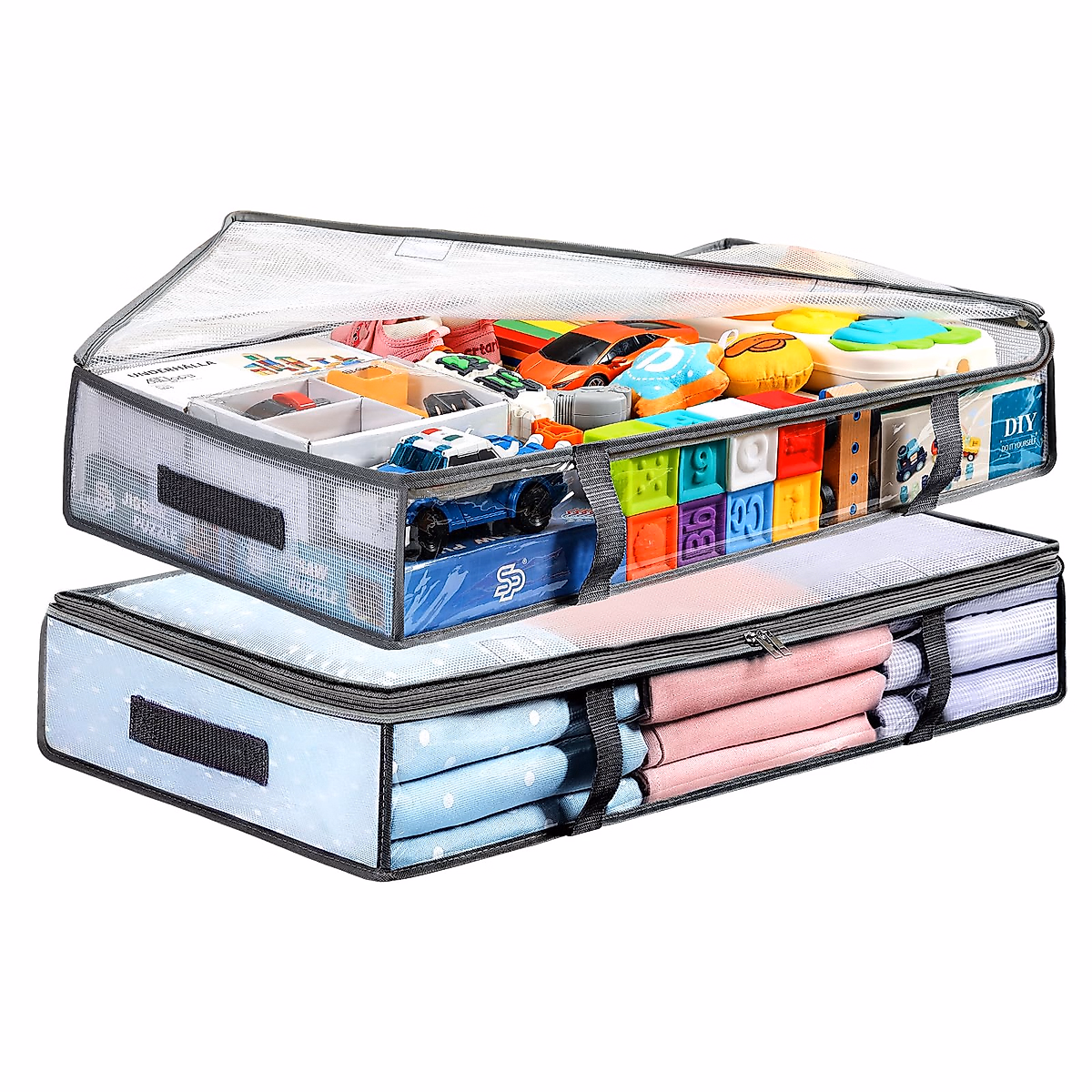 2 Pack Under Bed Storage Containers Bins, Humid-Proof Plastic Underbed Storage Bins, Clothes Storage and Organization Bags, Under the Bed Blanket Storage with Handles for Clothes, Bedroom