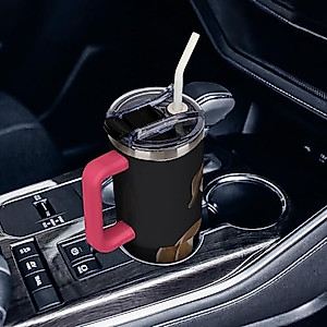 LLUTSNTH 40 Oz Vacuum Tumbler with Light Rose Red Handle Leakproof Insulated Tumbler English-Bulldog Stainless Steel Travel Mug with Lid And Straw Coffee Cup Cute Water Bottles Cup Holder Friendly