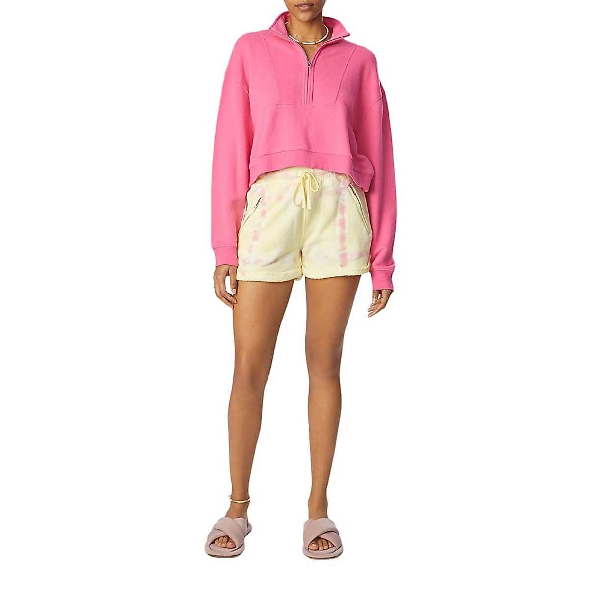 Bandier x Sincerely Jules_The Holly Half Zip Sweatshirt Bright Rose-XL
