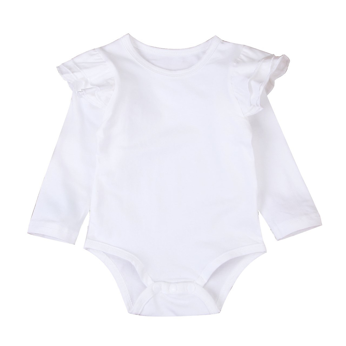 Infant Baby Girl Basic Ruffle Long Sleeve Cotton Romper Bodysuit Tops Clothes (White, 18-24 Months)