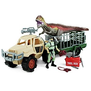 Boley Dinosaur Explorer Play Set - 13 Piece Dinosaur Toys Set with Roaring Giant T-Rex Dinosaur Toy, Explorer Figure, Large Truck, Tool Box, and More!