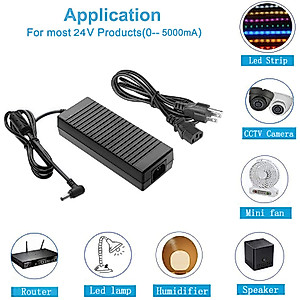 MTYTOT 24V 5Amp Power Supply AC 100-240V to DC 24Volt 5A 3.5A 2.5A 2A Switching Power Supply Adapter for LED Strip Module Lights Routers CCTV Security Cameras