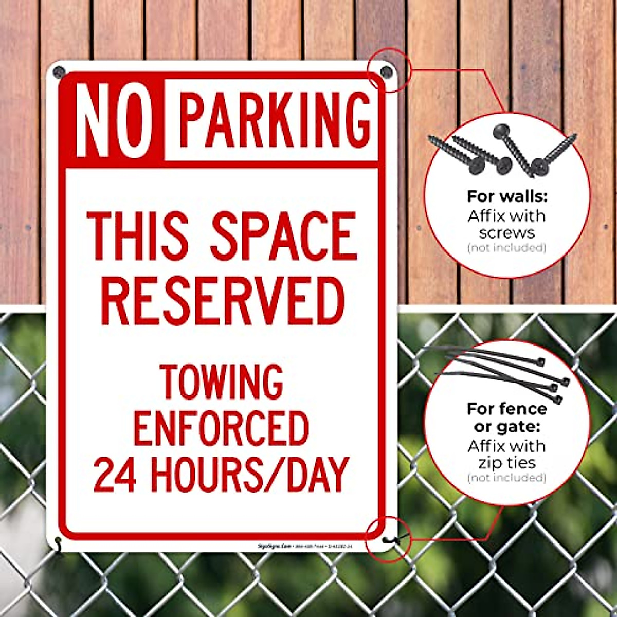 No Parking This Space Reserved Towing Enforced 24 Hours/Day Sign, 10x14 Inches, Rust Free .040 Aluminum, Fade Resistant, Made in USA by Sigo Signs