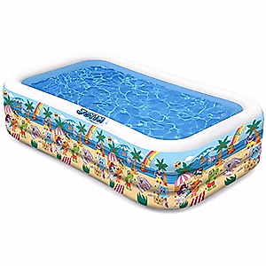 JOYIN Inflatable Kiddie Swimming Pool Full-Size Swim Center Beach Pattern for Seasonal Merriment Outdoor Kids/Family Activity, 120''*72''*22''